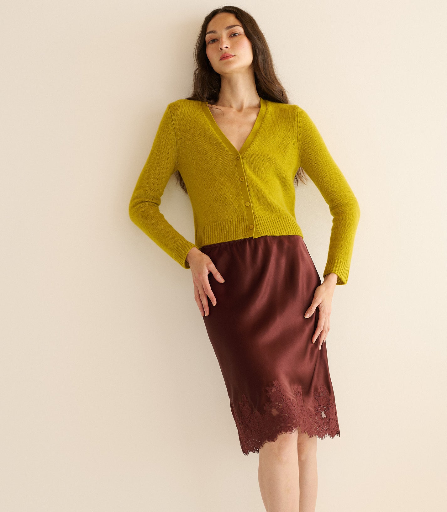 Cameron Cashmere Cardigan - Antique Moss | DÔEN