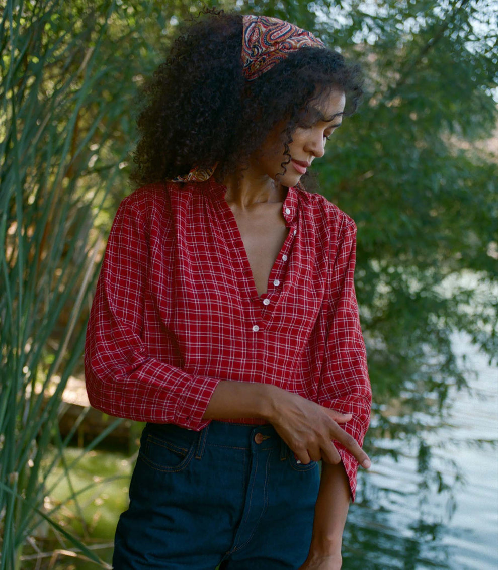 Holde Top - Rouge Cottage Plaid | DÔEN